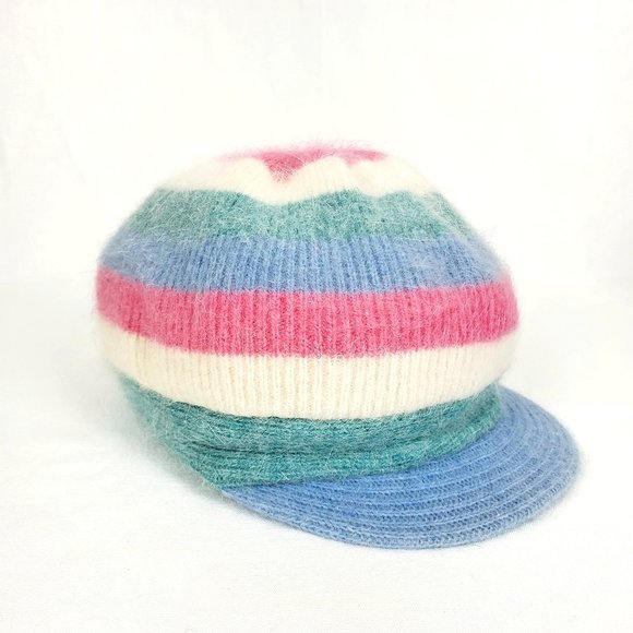 Vintage | Accessories | Vintage Pastel Stripe Angora Blend Newsboy Cap ...